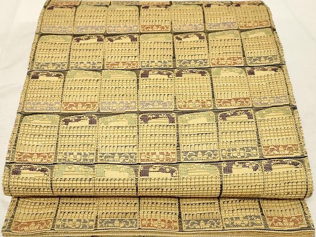 平和屋着物●六通柄袋帯　ふくれ織　輪奈織　鎧縅文　金通し地　正絹　逸品　CAAV5517yk