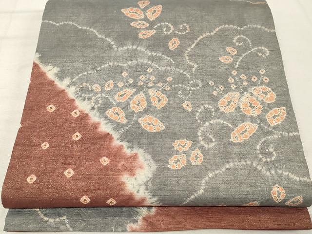 平和屋着物●太鼓柄袋帯　紬地　雲取り舞葉文　金通し地　正絹　逸品　CAAV5566yk