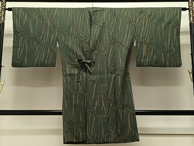 平和屋着物＃道中着　絞り　杢目文様　ロング丈　正絹　逸品　未使用　CAAV5743id