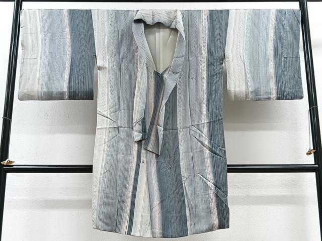 平和屋着物＃染色家 岩浅公展　道行コート　間道　ロング丈　正絹　逸品　CAAV5758id