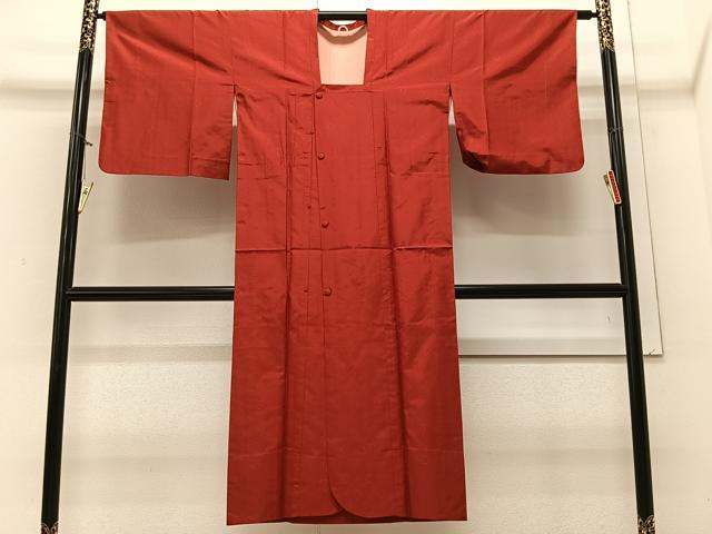 平和屋着物＃道行コート　単衣　紬地　格子吉祥文　ロング丈　正絹　逸品　CAAV5826id