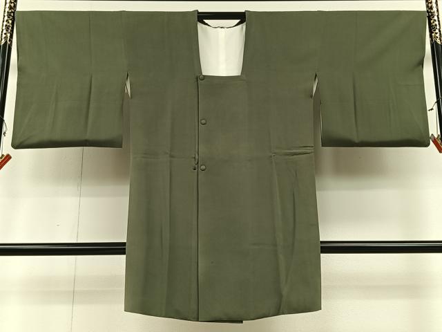 平和屋着物＃道行コート　作家物　お召地　若竹色　ロング丈　正絹　逸品　CAAV5848id