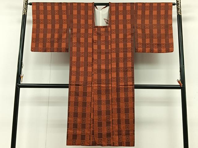 平和屋着物＃道行コート　単衣　雨コート　市松文様　ロング丈　正絹　逸品　CAAV5857id
