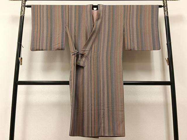 平和屋着物＃道中着　縞　ロング丈　正絹　逸品　CAAV5877id