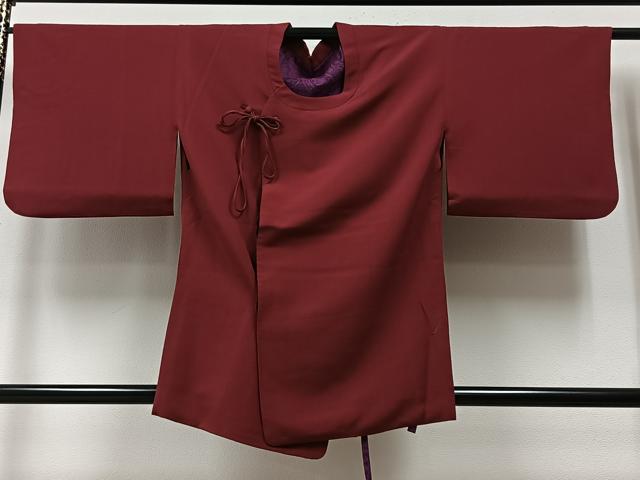 平和屋着物＃コート作家　三本賢　道行コート　濃紅色　正絹　逸品　CAAV5887id