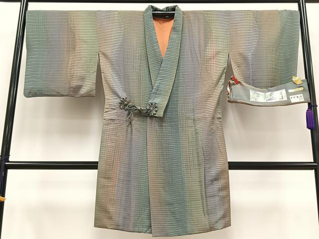 平和屋着物＃染色家 岩浅公展　道中着　霞文　反端付き　ロング丈　正絹　逸品　CAAV5905id