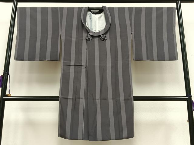 平和屋着物＃道行コート　縞　ロング丈　正絹　逸品　CAAV5911id