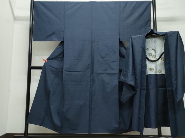 平和屋着物●男性　紬　アンサンブル　濃紺色　正絹　逸品　 CAAV6430vf