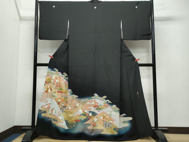 平和屋着物●京友禅の第一人者　松井青々　黒留袖　駒刺繍　松花文　金彩　正絹　逸品　CAAV6464vf