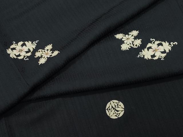 平和屋着物●上質な小紋　花唐草文　黒地　金彩　正絹　逸品　CAAV6471vf