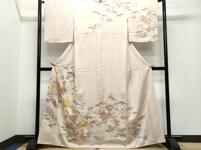 平和屋着物●訪問着　渡り橋草花文　金彩　正絹　逸品　CAAV6475vf