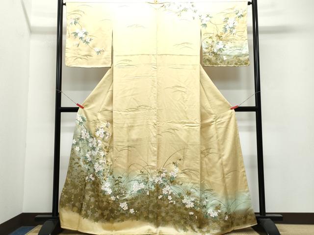 平和屋着物●訪問着　草花文　暈し染め　金彩　正絹　逸品　未使用　CAAV6505vf