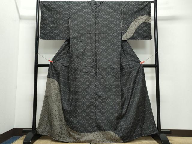 平和屋着物●訪問着　本場染大島紬　立涌墨流し青海波文　正絹　逸品　未使用　CAAV6543vf