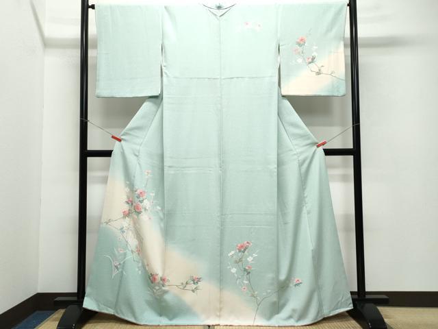 平和屋着物●訪問着　友禅　枝花文　たたき染め　正絹　逸品　CAAV6565vf