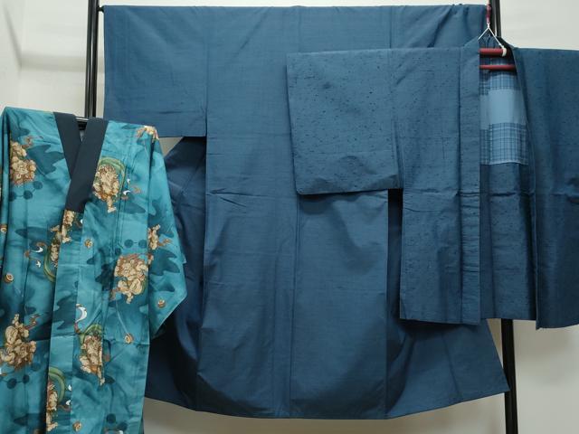 平和屋着物●男性　紬　髭紬羽織・長襦袢セット　濃紺色　正絹　逸品　CAAV6585vf