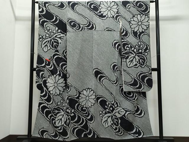 平和屋着物●豪華振袖　総絞り　流水花文　黒地　正絹　逸品　CAAV6591vf