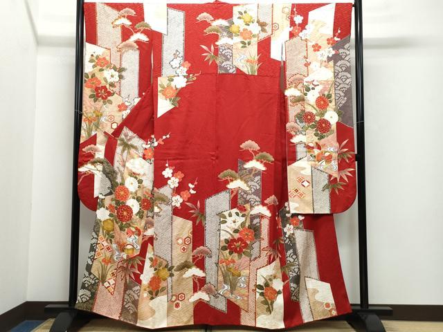 平和屋着物●豪華振袖　鴛鴦草花文　金彩　ますいわ屋扱い　正絹　逸品　CAAV6624vf