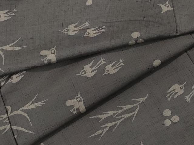 平和屋着物●上質な小紋　紬地　型染め　吉祥鳥草木文　正絹　逸品　CAAV6631vf