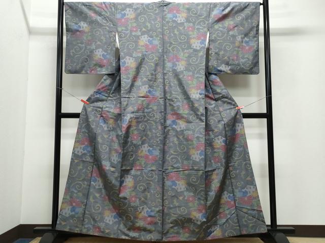 平和屋着物○本場大島紬 7マルキ 花唐草文 正絹 逸品 CAAZ3447yc