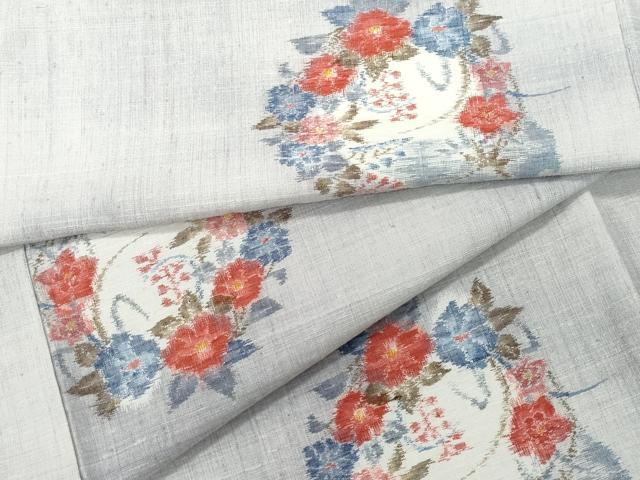 平和屋着物●小千谷紬　雪輪草花文　正絹　逸品　CAAV6668vf