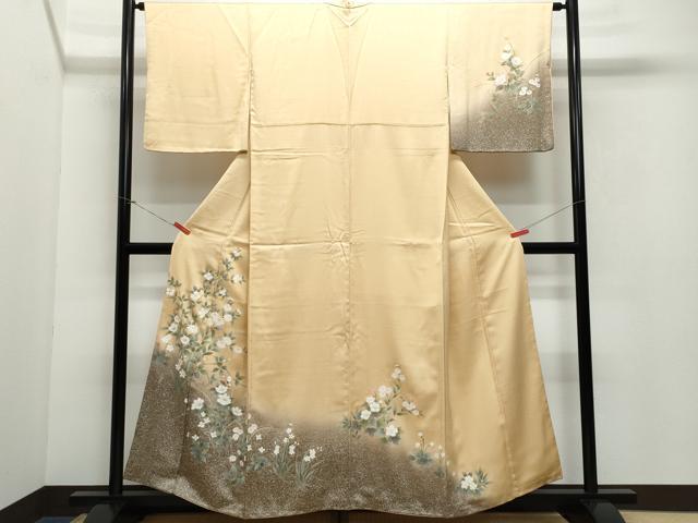 平和屋着物●訪問着　草花文　たたき染め　金彩　正絹　逸品　CAAV6690vf