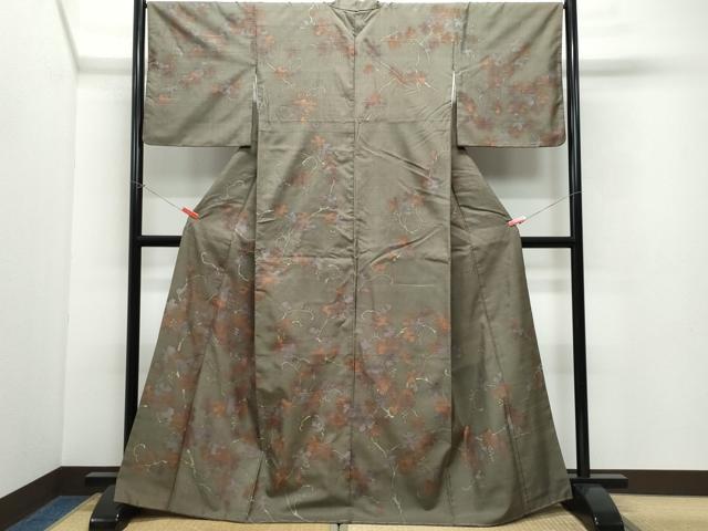 平和屋着物●訪問着　紬地　刺繍　葡萄唐草文　正絹　逸品　CAAV6744vf