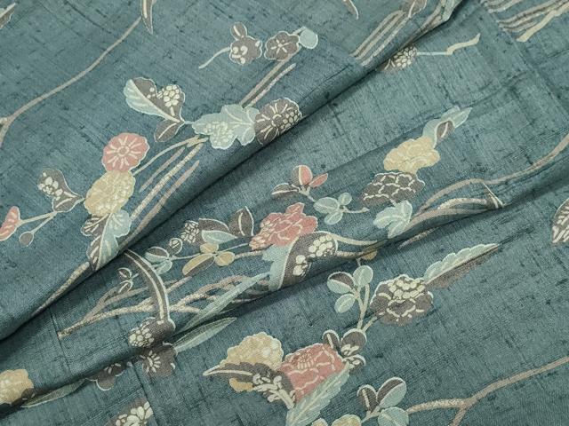 平和屋着物●上質な小紋　生紬　型染め　立波枝花文　正絹　逸品　CAAV6745vf