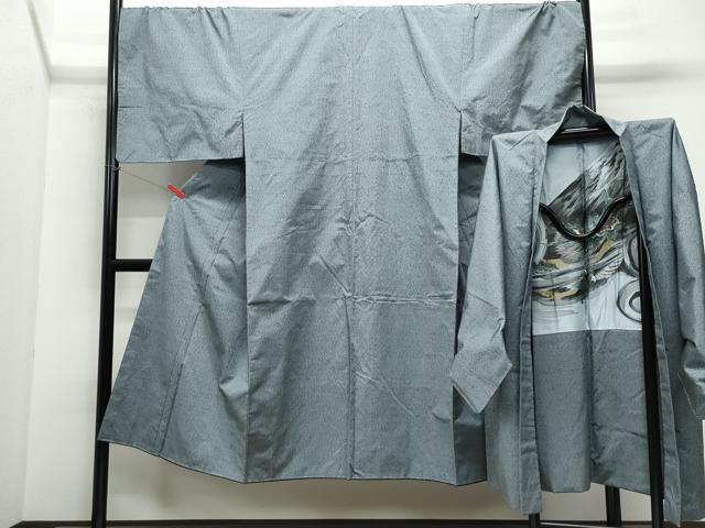 平和屋着物●男性　本場大島紬　薩摩結城　アンサンブル　灰色　キングサイズ　正絹　逸品　CAAV6757vf