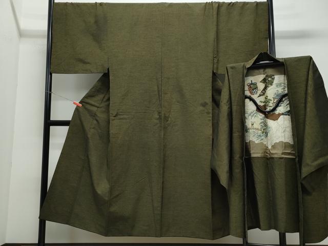 平和屋着物●男性　紬　アンサンブル　璃寛茶色　キングサイズ　正絹　逸品　CAAV6759vf