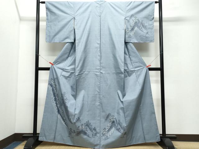 平和屋着物●本場大島紬　訪問着　9マルキ　風景草木文　総絣　正絹　逸品　CAAV6783vf