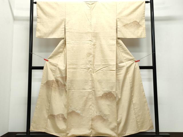 平和屋着物●訪問着　紬地　枝葉文　金銀彩　三越扱い　正絹　逸品　CAAV6795vf