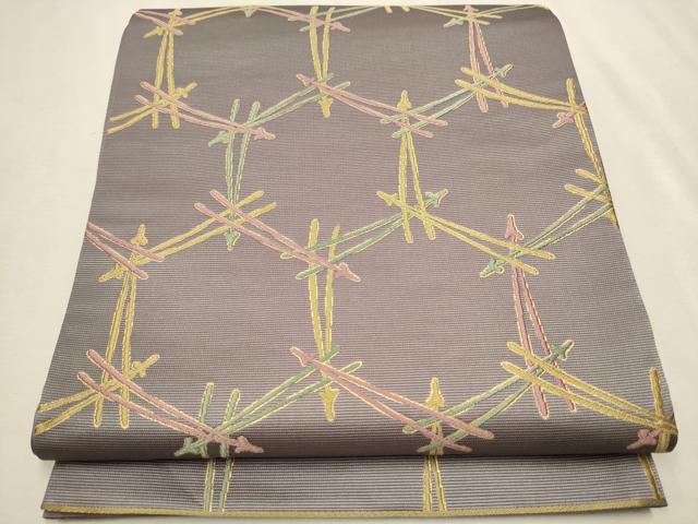 平和屋着物●両面　六通柄袋帯　こぼれ松葉文　金糸　正絹　逸品　CAAV6811hy