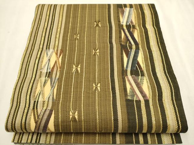 平和屋着物●両面　太鼓柄袋帯　もじり織　吉祥文　金糸　正絹　逸品　CAAV6822hy