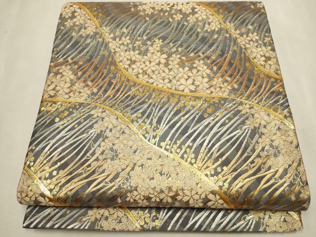 平和屋着物●全通柄　京袋帯　舞桜文　金糸　正絹　逸品　CAAV6825hy