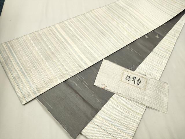 平和屋着物●両面　全通柄袋帯　結城紬地　横段文　金糸　反端付き　正絹　逸品　CAAV6842hy