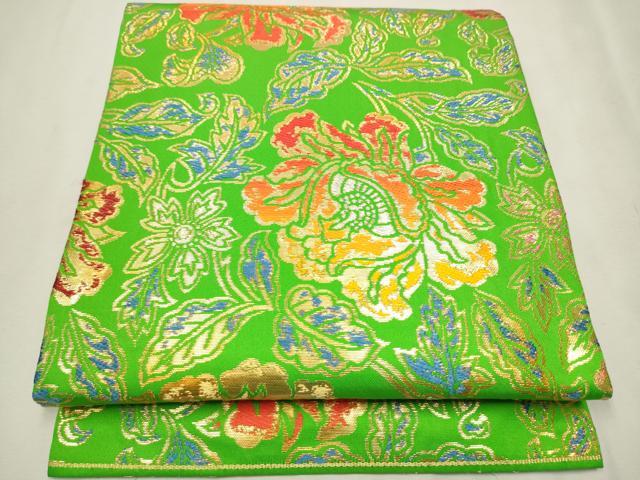 平和屋着物●龍村平蔵製　九寸開き名古屋帯　牡丹金印　金糸　正絹　逸品　CAAV6844hy