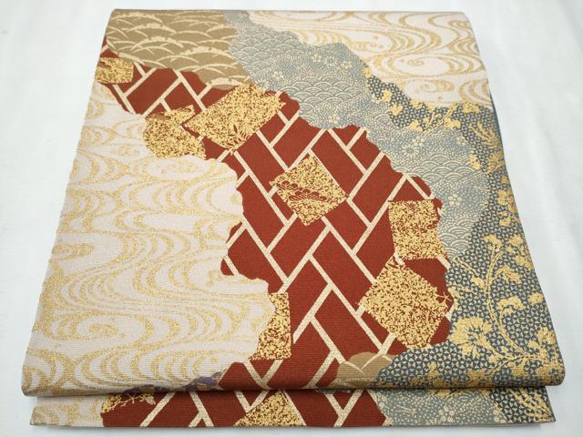 平和屋着物●善之助　着物ブランド　一期一会　全通柄袋帯　流水草花文　金彩　正絹　逸品　CAAV6922hy