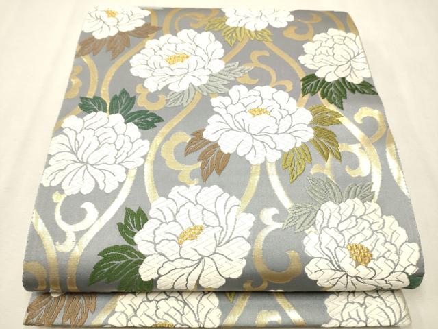 平和屋着物●六通柄袋帯　唐織　錦繍牡丹文　金糸　正絹　逸品　CAAV6926hy