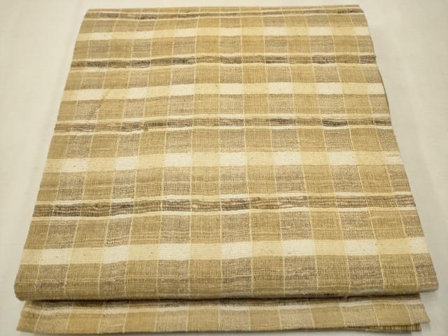 平和屋着物●インド・アッサム　野蚕糸　手織　ムガシルク　全通柄袋帯　格子柄　正絹　逸品　CAAV6929hy