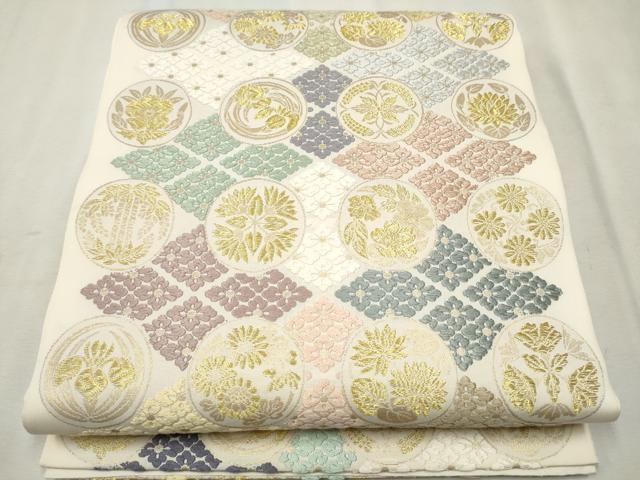 平和屋着物●六通柄袋帯　唐織　草花丸文　金糸　正絹　逸品　CAAV6934hy