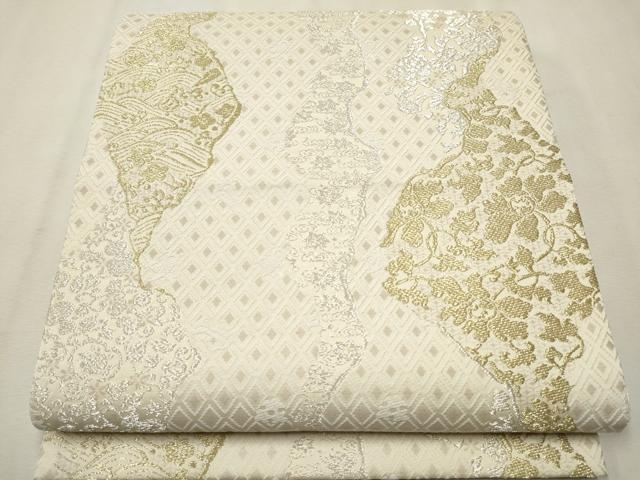 平和屋着物●六通柄袋帯　新小石丸　草花文　金色繭　正絹　逸品　CAAV6937hy