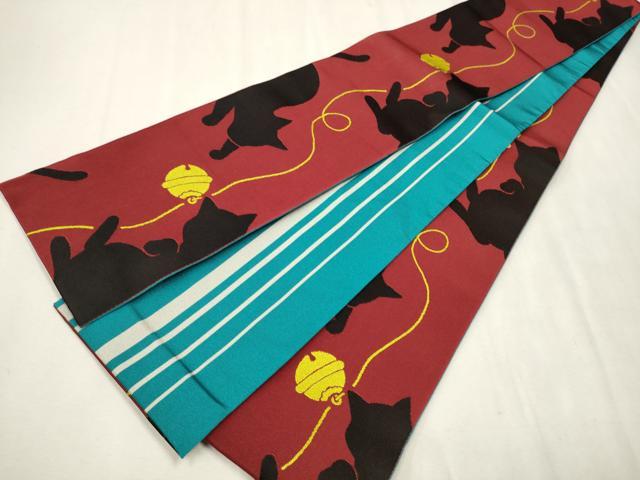 平和屋着物●半幅帯　黒猫　鈴　CAAV6947hy
