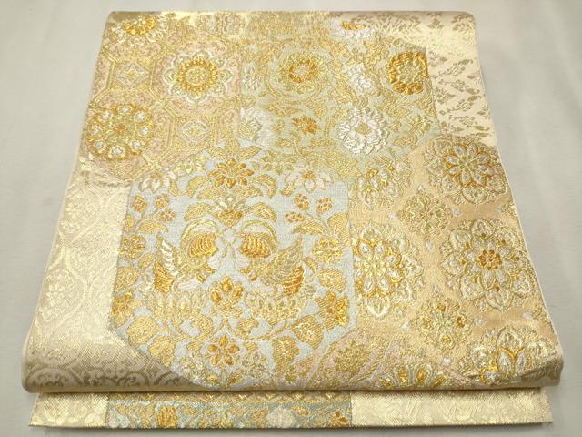 平和屋着物●六通柄　本袋帯　向かい鳥亀甲花文　金糸　篠屋織物謹製　正絹　逸品　CAAV6987hy