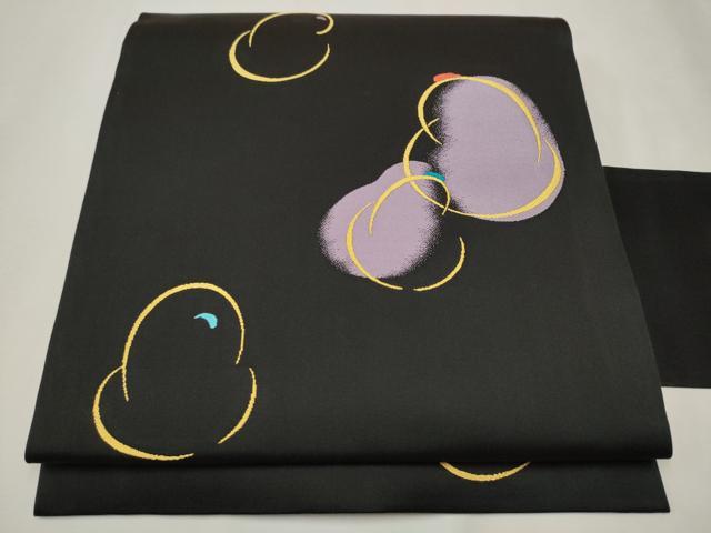 平和屋着物●九寸名古屋帯　唐織　吉祥文　黒地　正絹　逸品　CAAV7017hy