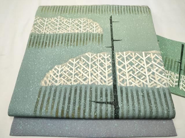 平和屋着物●塩瀬　九寸名古屋帯　枝松葉文　正絹　逸品　CAAV7018hy