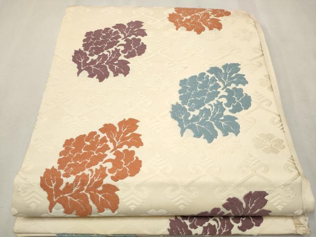 平和屋着物●俵屋　人間国宝　喜多川平朗  有職織物　九寸開き名古屋帯　唐織　草花文　正絹　逸品　CAAV7021hy