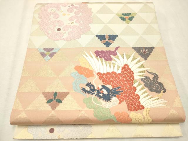 平和屋着物●六通柄袋帯　唐織　ボストン美術館　雲龍鱗吉祥文　金糸　正絹　逸品　CAAV7064hy