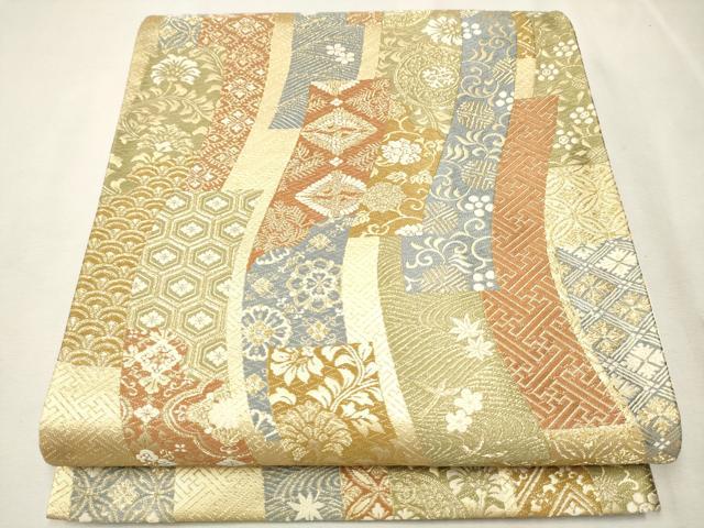 平和屋着物●六通柄袋帯　唐織　短冊花鳥文　金糸　正絹　逸品　CAAV7110hy