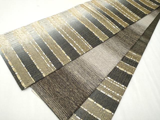 平和屋着物●両面　六通柄袋帯　本泥染　横段文　金銀糸　正絹　逸品　CAAV7115hy