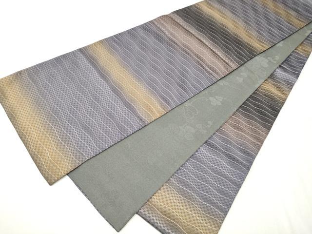 平和屋着物●両面　全通柄袋帯　よろけ縞　銀糸　正絹　逸品　CAAV7122hy